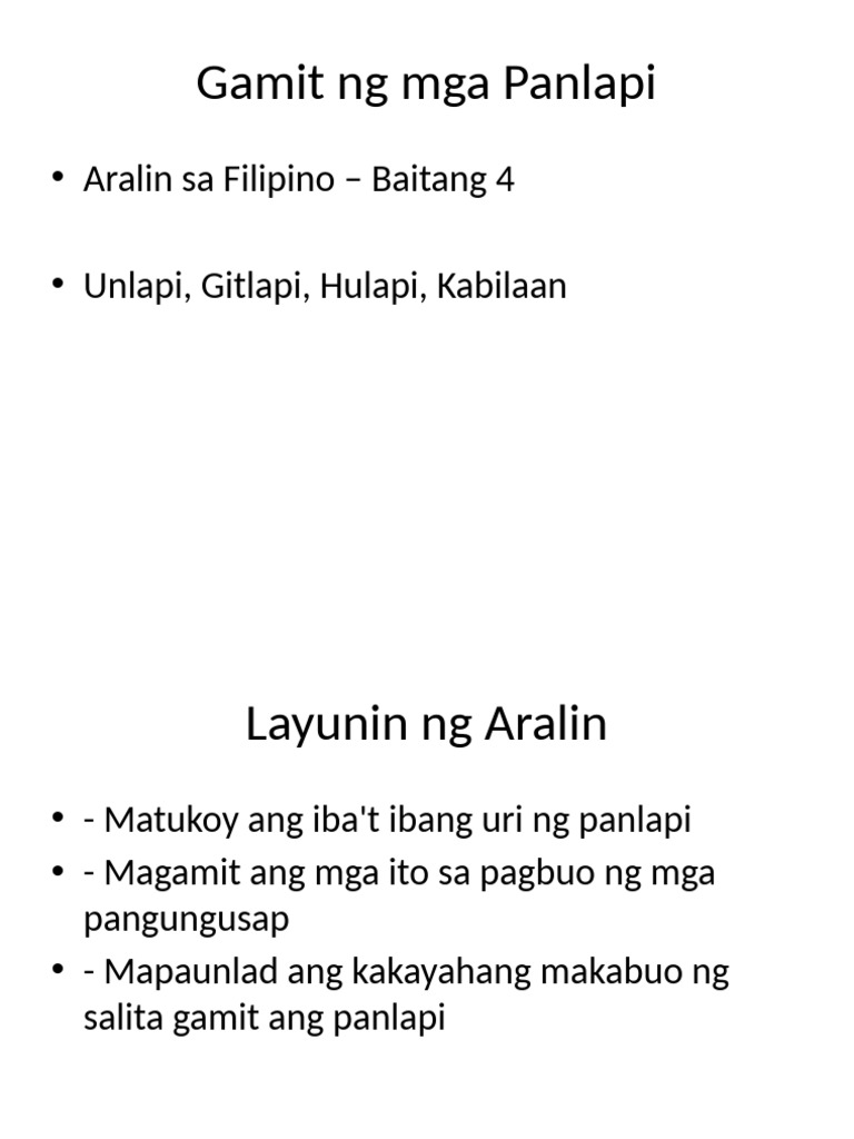 Gamit NG Mga Panlapi | PDF