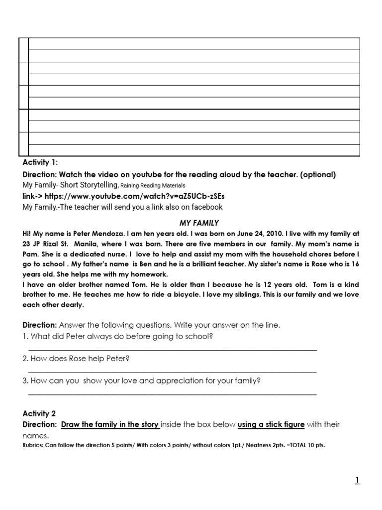 My Family Storytelling Activities | PDF | Human Communication | Linguistics