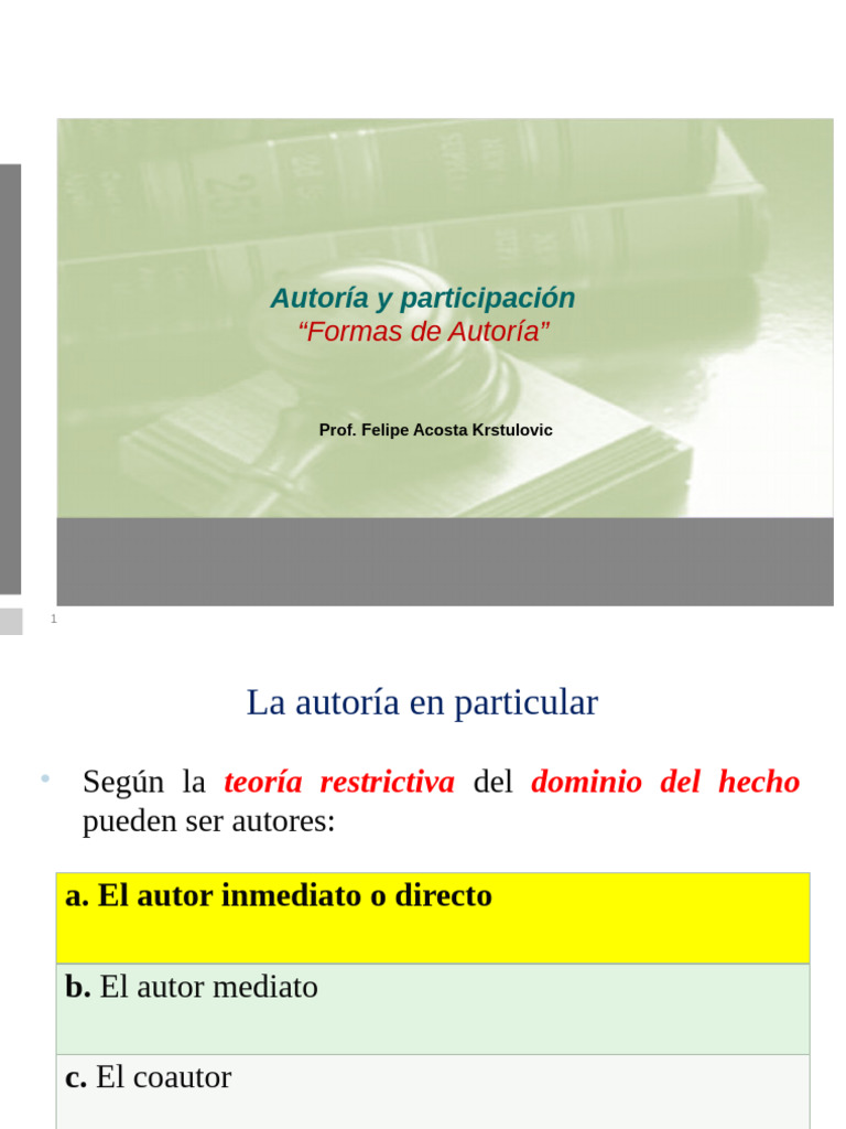 Tipos de Autoría en Derecho Penal | PDF | Intención (Derecho Penal ...