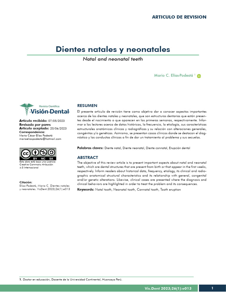 Dientes Neonatales MarioElias | PDF | Anatomía | Boca