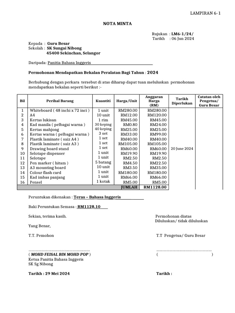 Nota Minta Panitia Bi 2024 | PDF