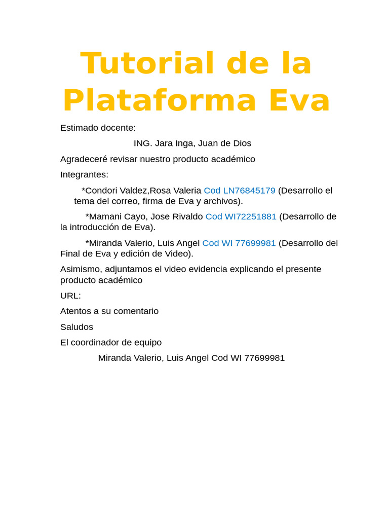 Tutorial de La Plataforma Eva IDAT | PDF
