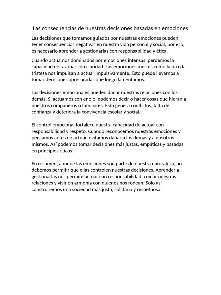 Consecuencias de decisiones emocionales | PDF