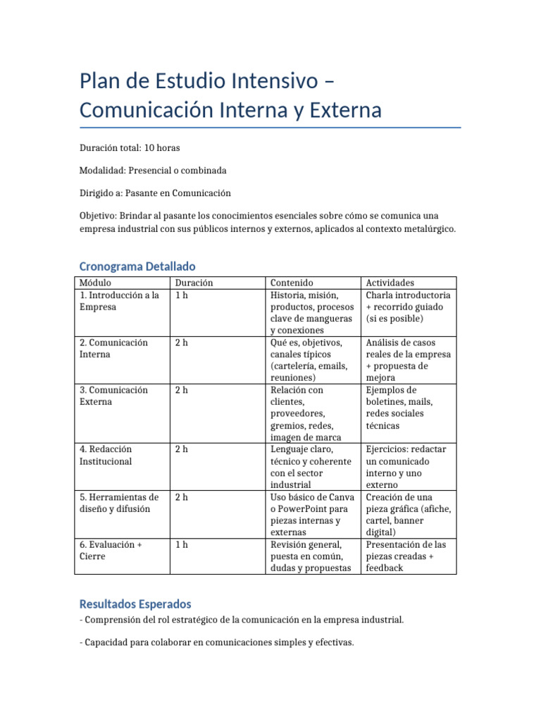 Plan de Estudio Pasante Comunicacion Metalurgia | PDF | Diseño