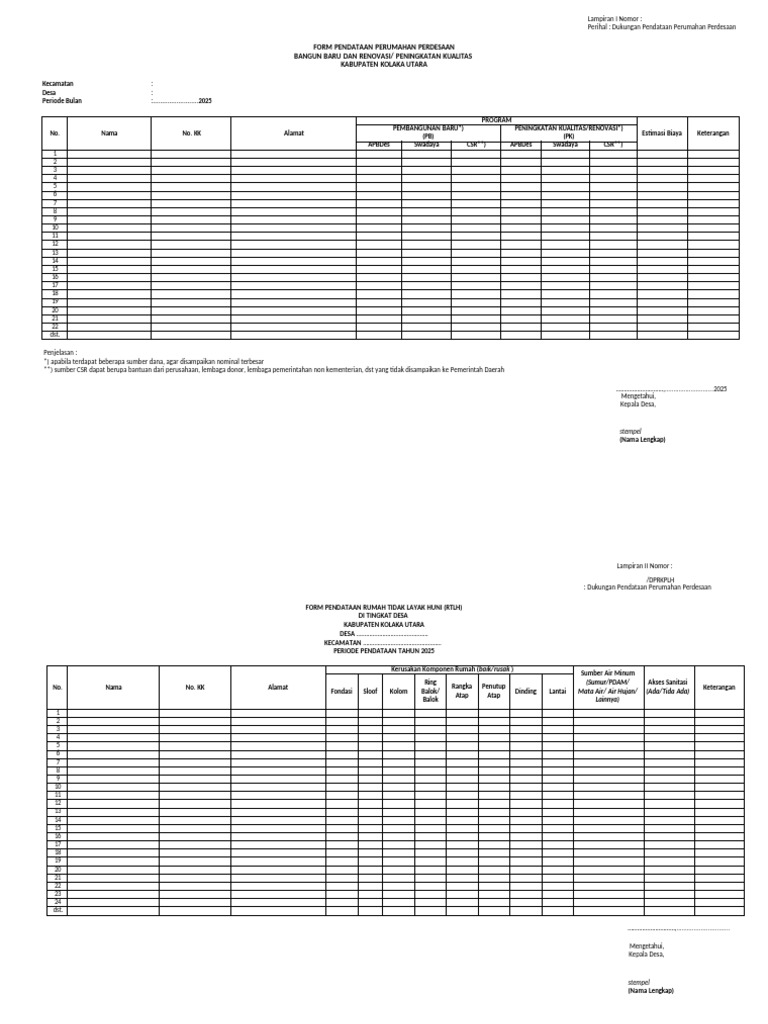 Form Pendataan 2025 Print | PDF