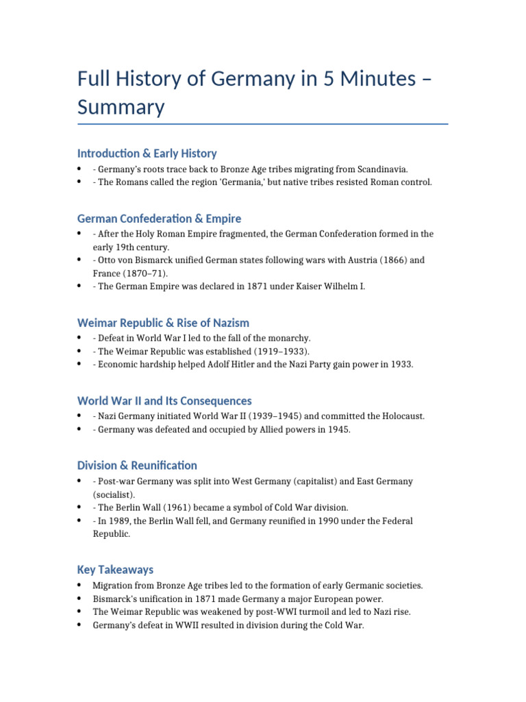 Summary of Germany's Historical Timeline | PDF