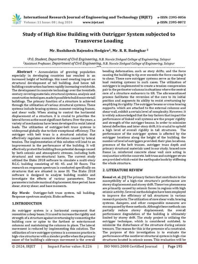 Study of High Rise Building With Outrigger System Subjected to ...
