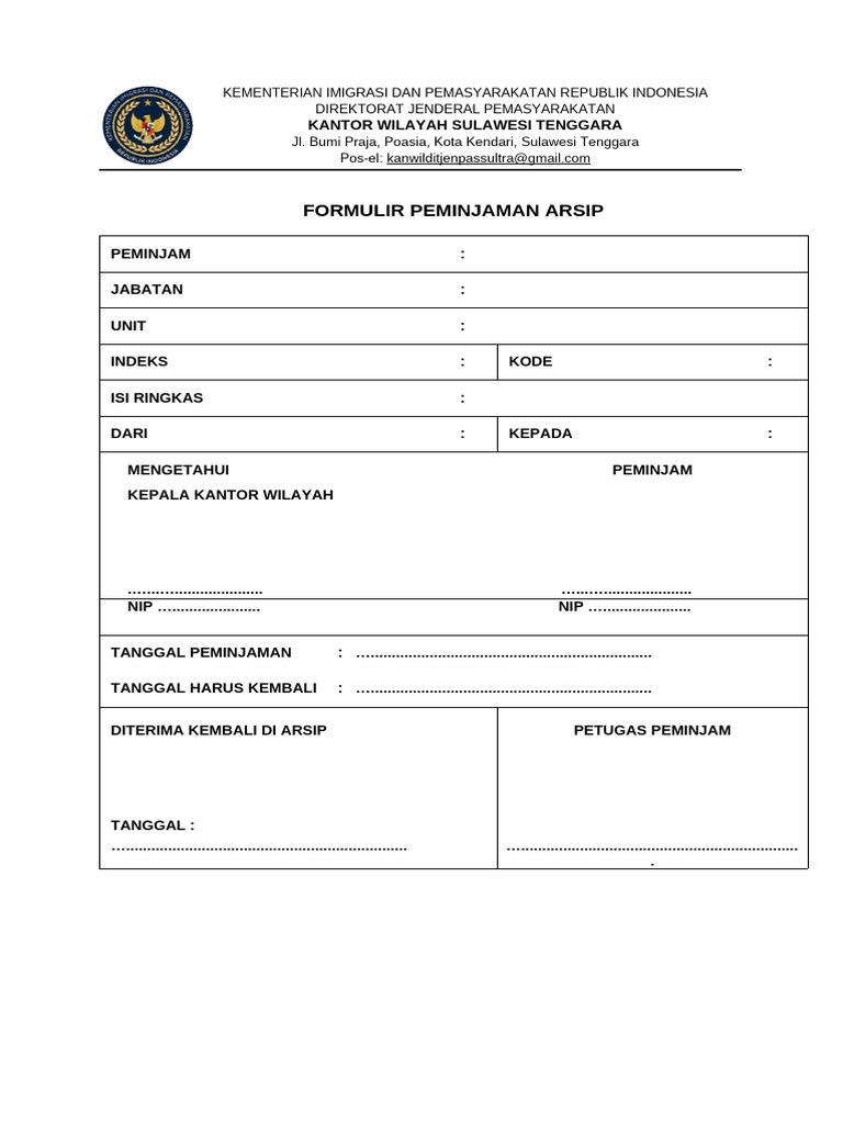 Formulir Peminjaman Arsip | PDF