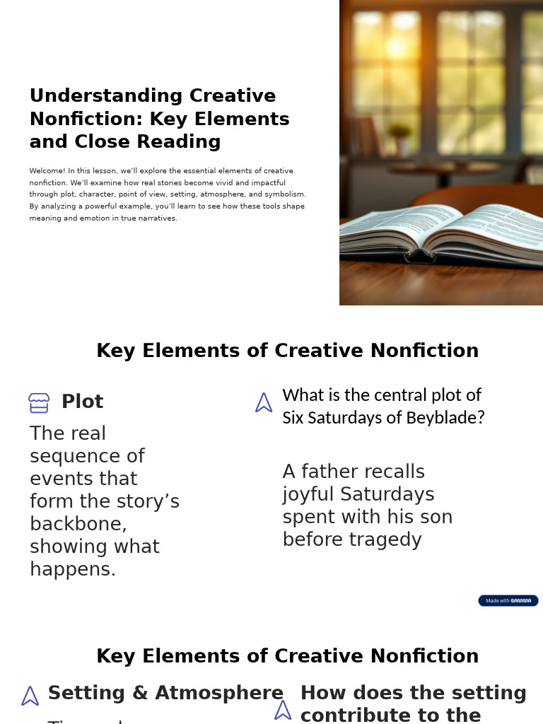 Lesson VI Understanding Creative Nonfiction Key Elements and Close ...