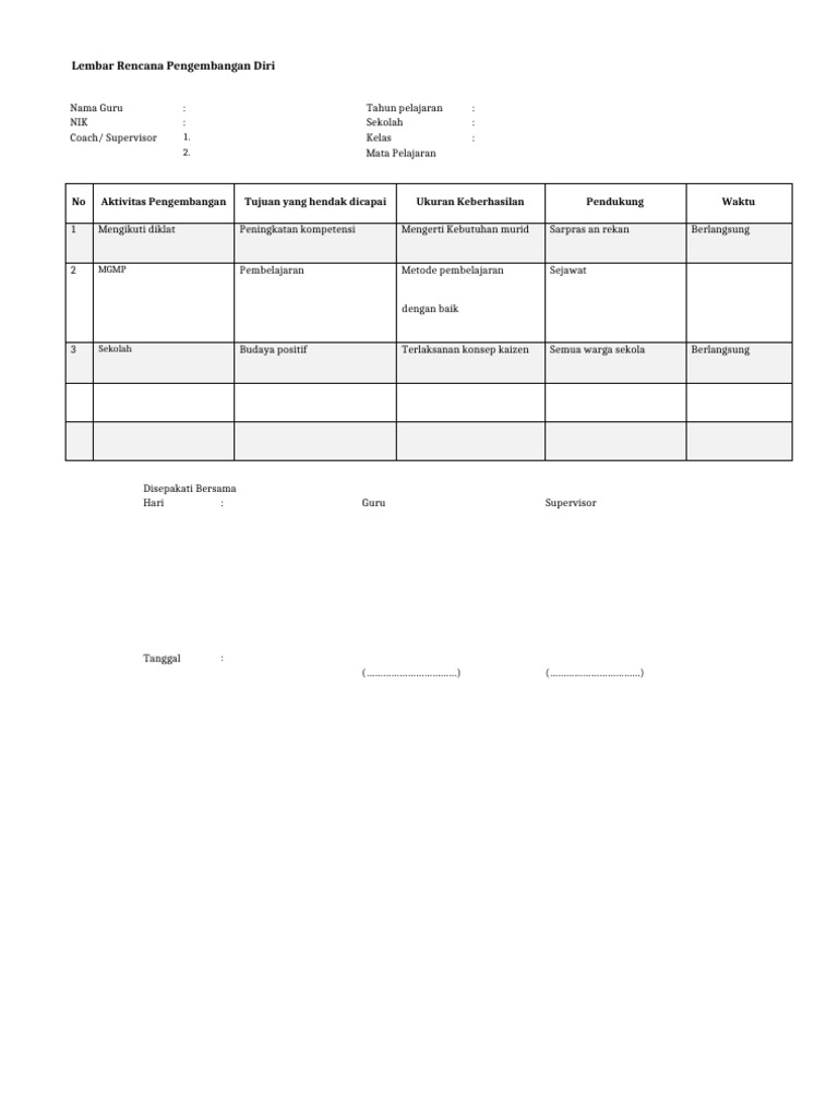 4 - Lembar Rencana Pengembangan Diri | PDF