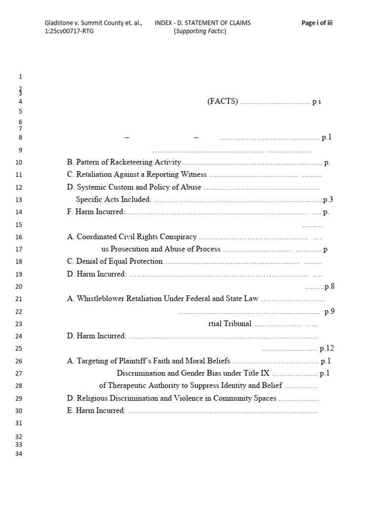 D - Statement of Claims - 125cv00717rtg Gladstone V Summit County Et Al ...