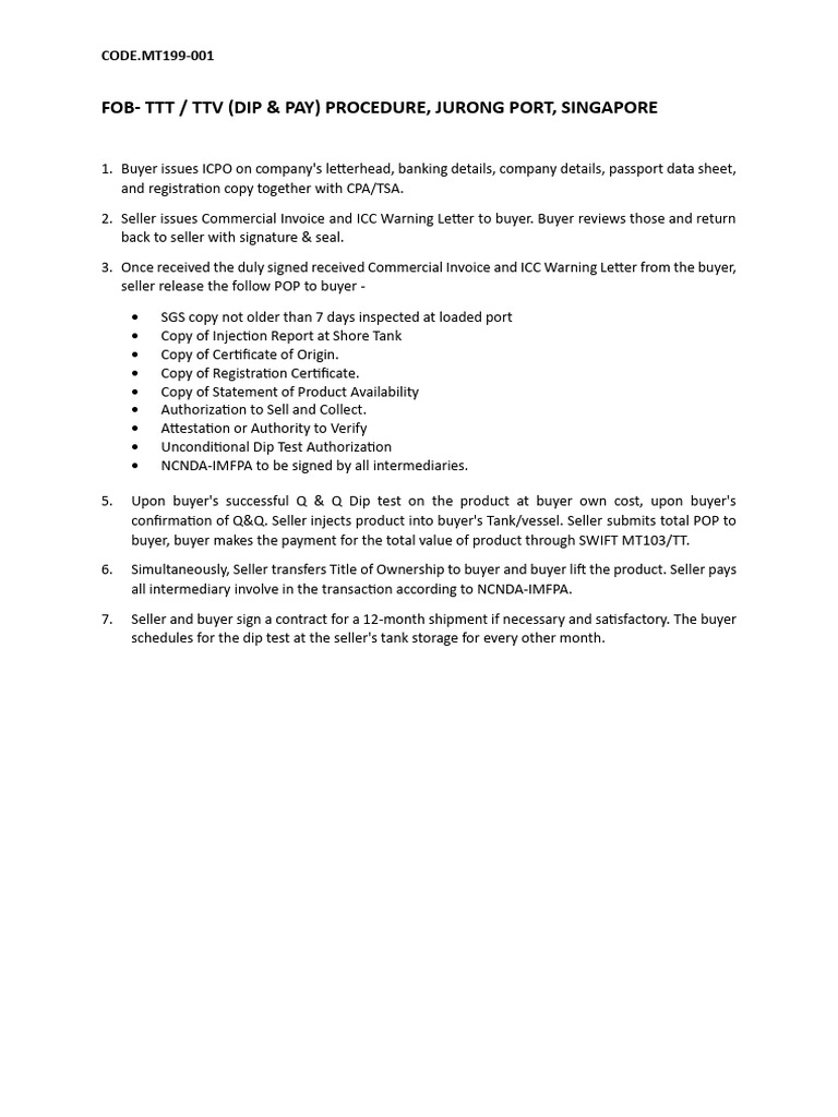 Fob TTV Procedures, Jurong Port | PDF