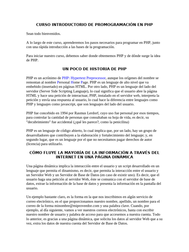Curso Introductorio de Promogramación en PHP | PDF | Php | Redes