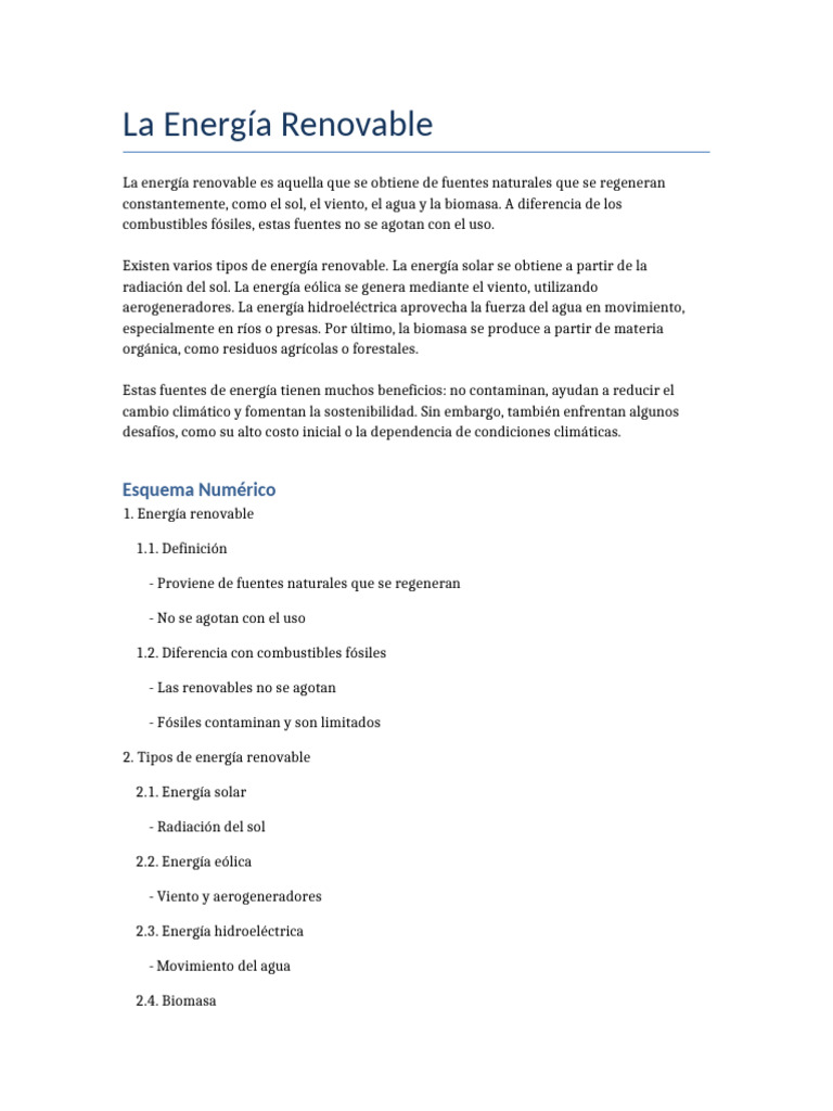 Tipos y beneficios de energía renovable | PDF