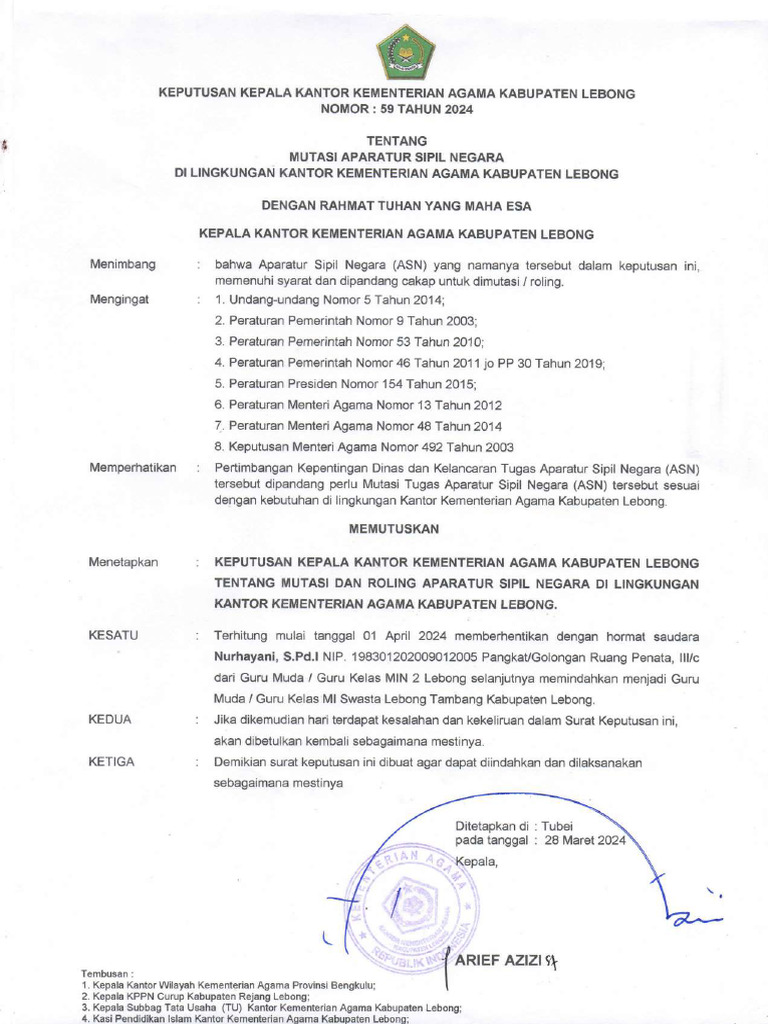 Surat Mutasi Nurhayani, S.pd.I - Compressed | PDF