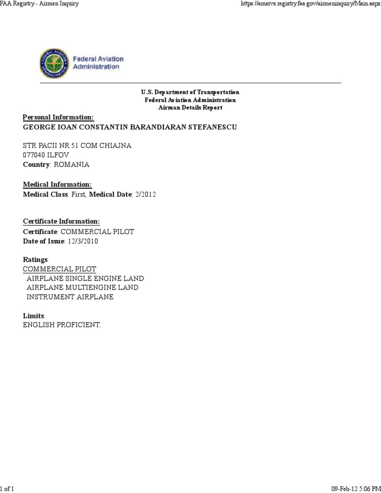 FAA Registry - Airmen Inquiry | PDF | Airman | Federal Aviation Administration