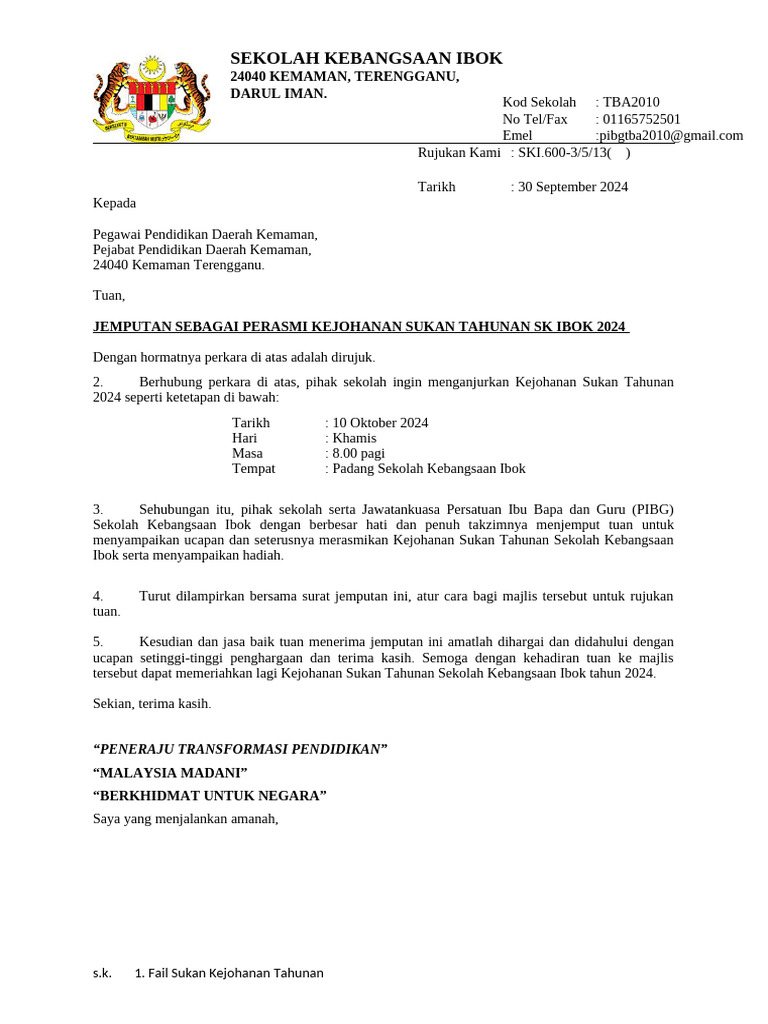 Surat Jemputan Kejohanan Sukan Tahunan | PDF
