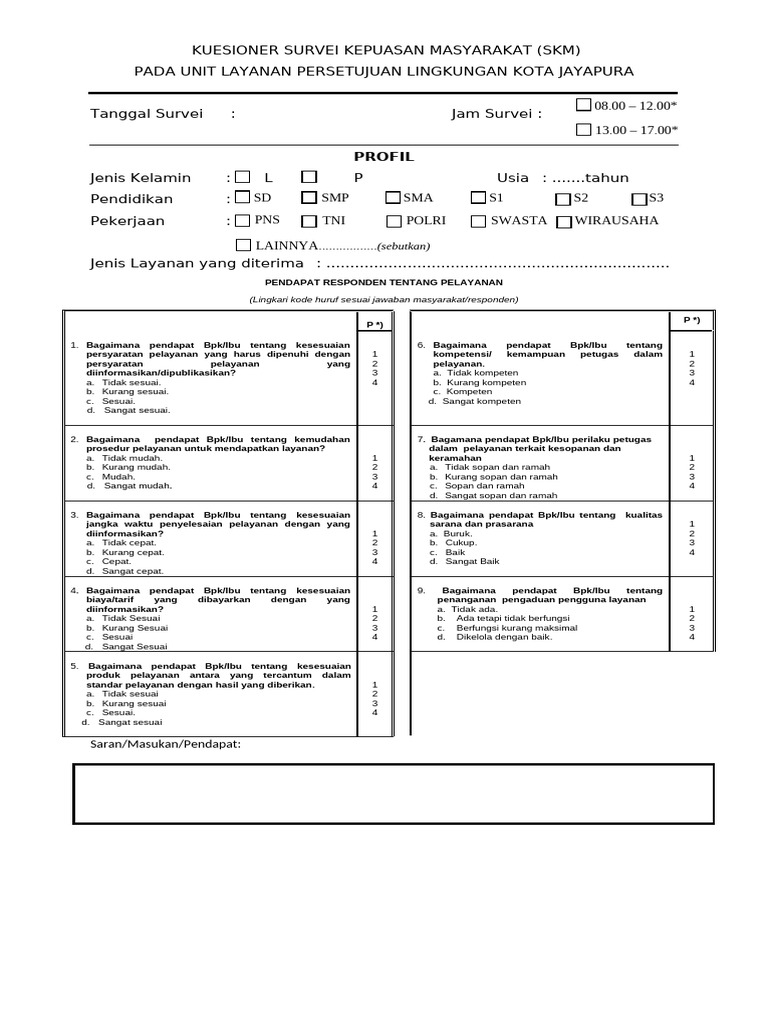 Contoh Kuisioner SKM | PDF