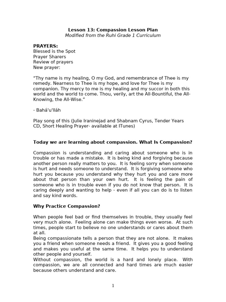 Compassion Lesson Plan for Kids | PDF | Compassion | Thou