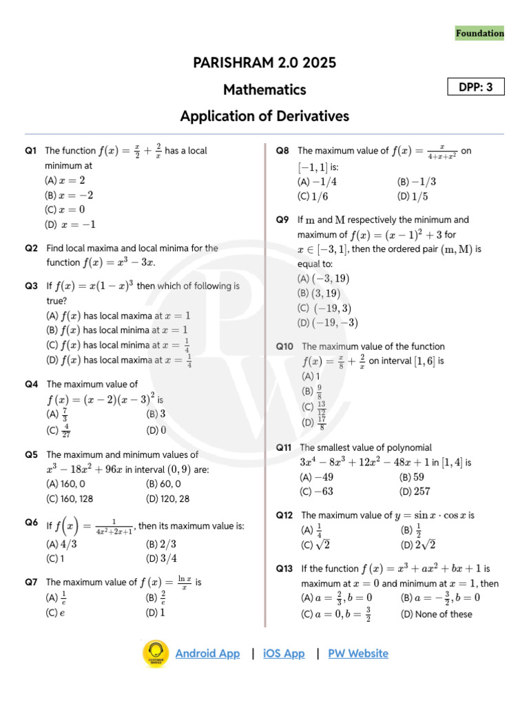 66f3d2e7c3b074afae3ba1c6 - ## - Application of Derivatives - DPP 03 (Of ...
