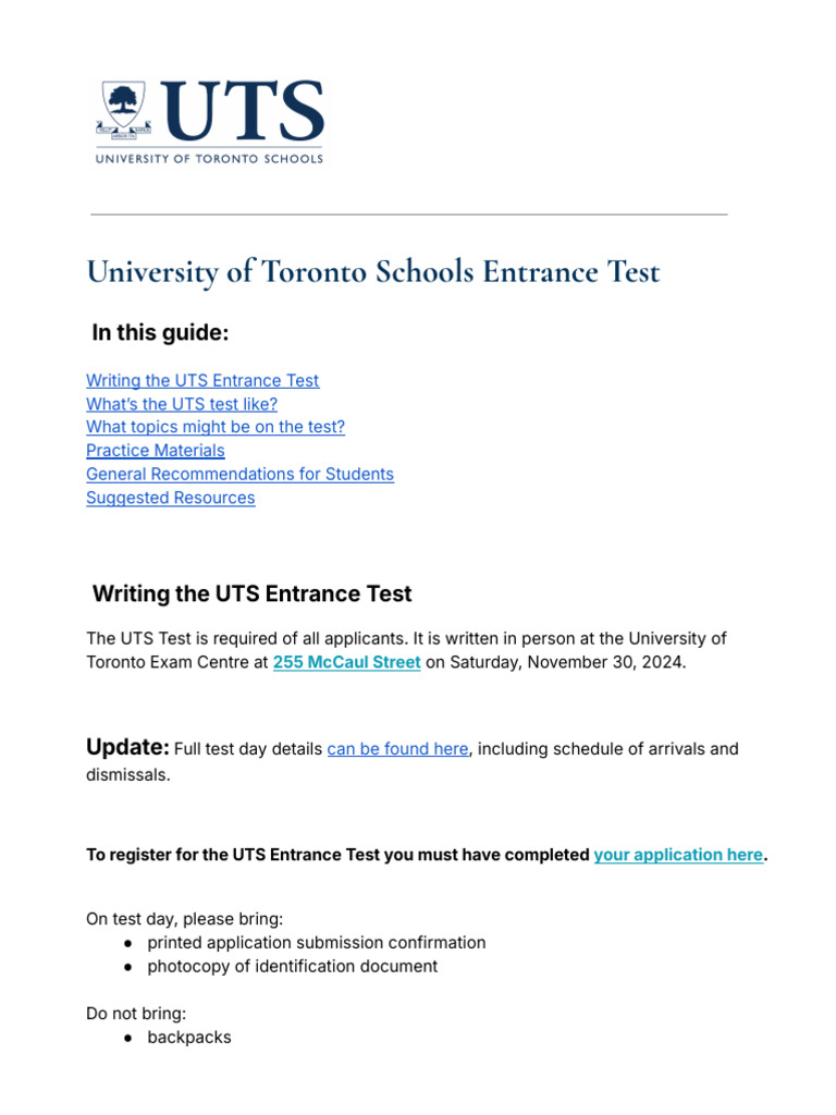 UTS Entrance Test Guide for Applicants | PDF | Curriculum | Mathematics