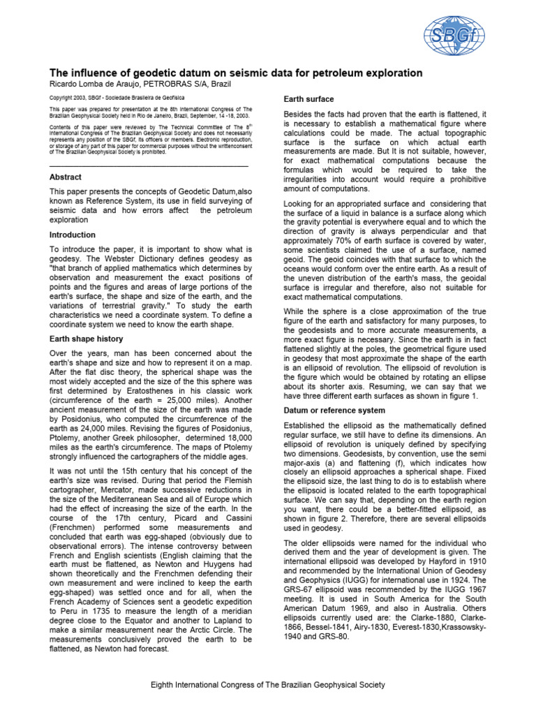 The Influence of Geodetic Datum On Seismic Data For Petroleum ...