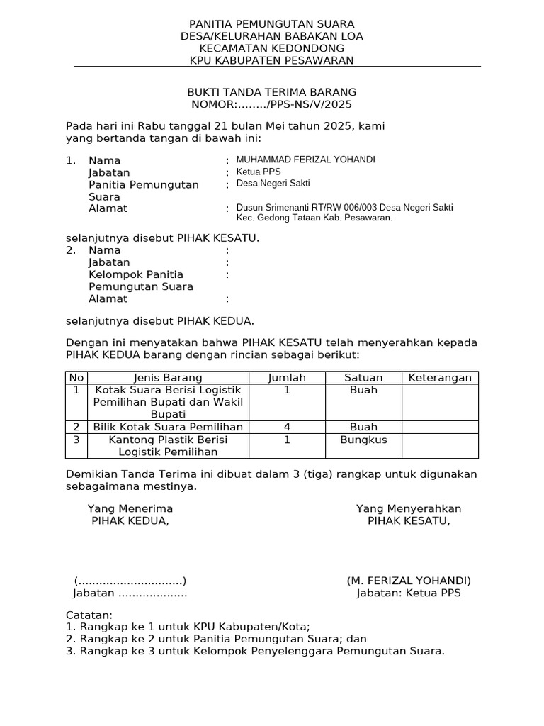 Template - BTTB Dari Pps Ke Tps | PDF
