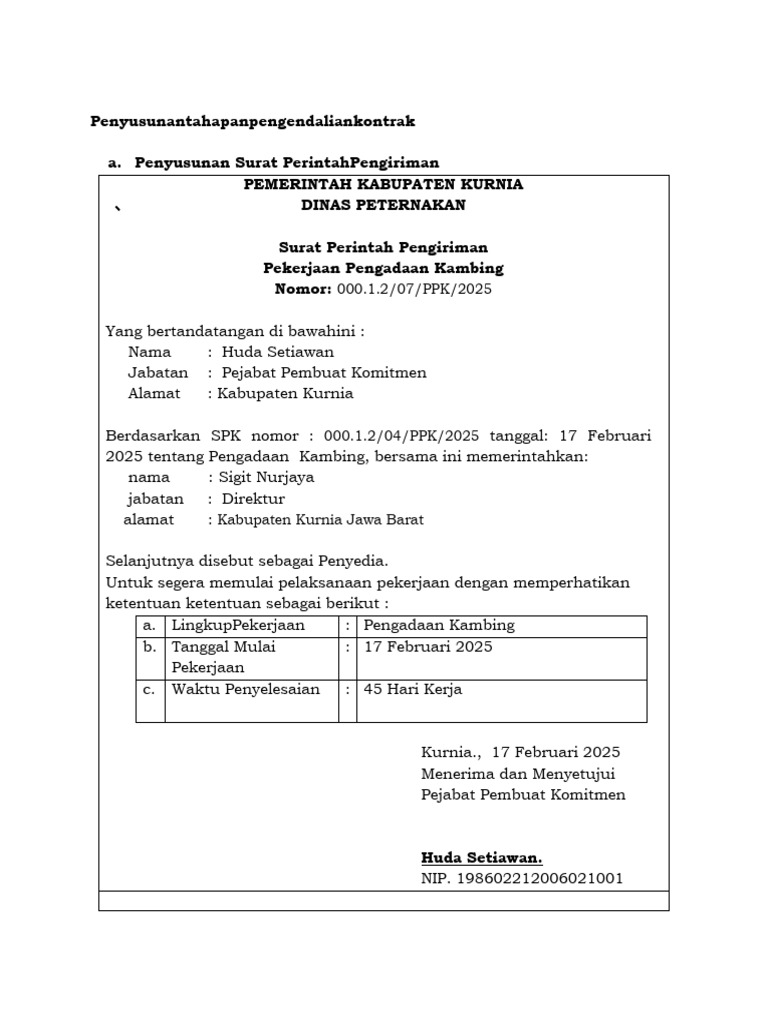 Huda Setiawan - Lampiran 6 - Form SPP Dan Monitoring Jadwal Pengiriman Dan Pelaksanaan | PDF