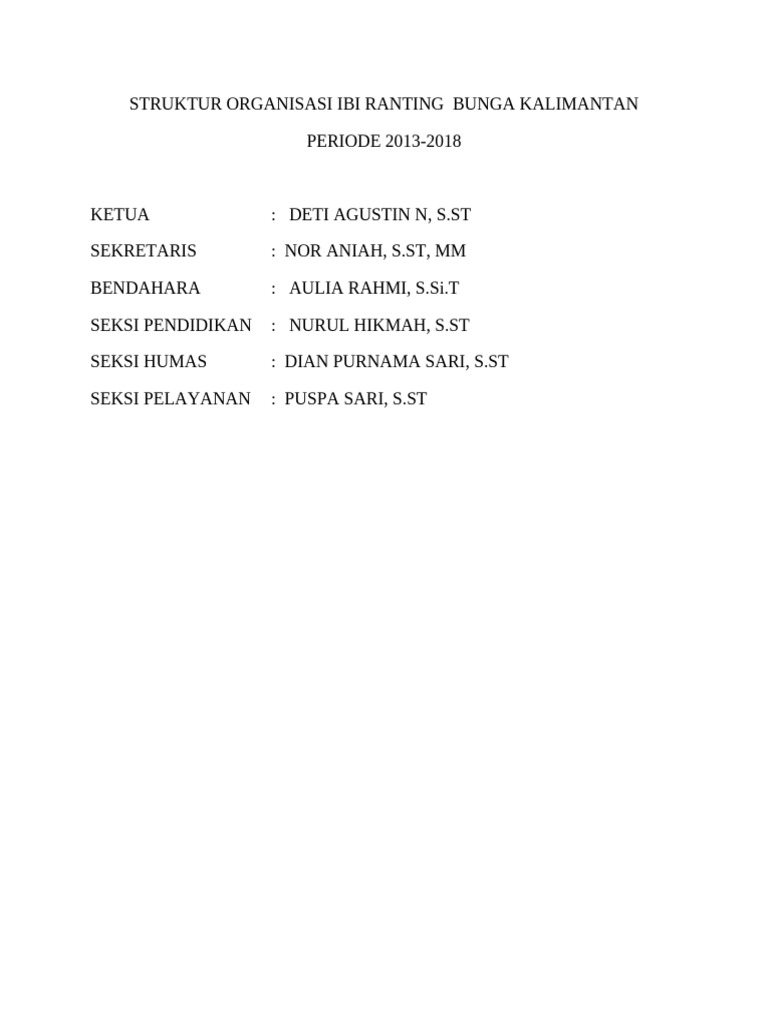Struktur Organisasi Ibi Ranting Bunga Kalimantan | PDF