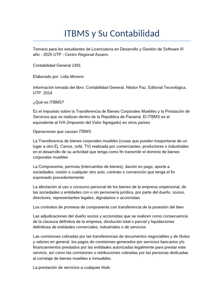 ITBMS: Impuesto y Contabilidad en Panamá | PDF | Propiedad | Contabilidad