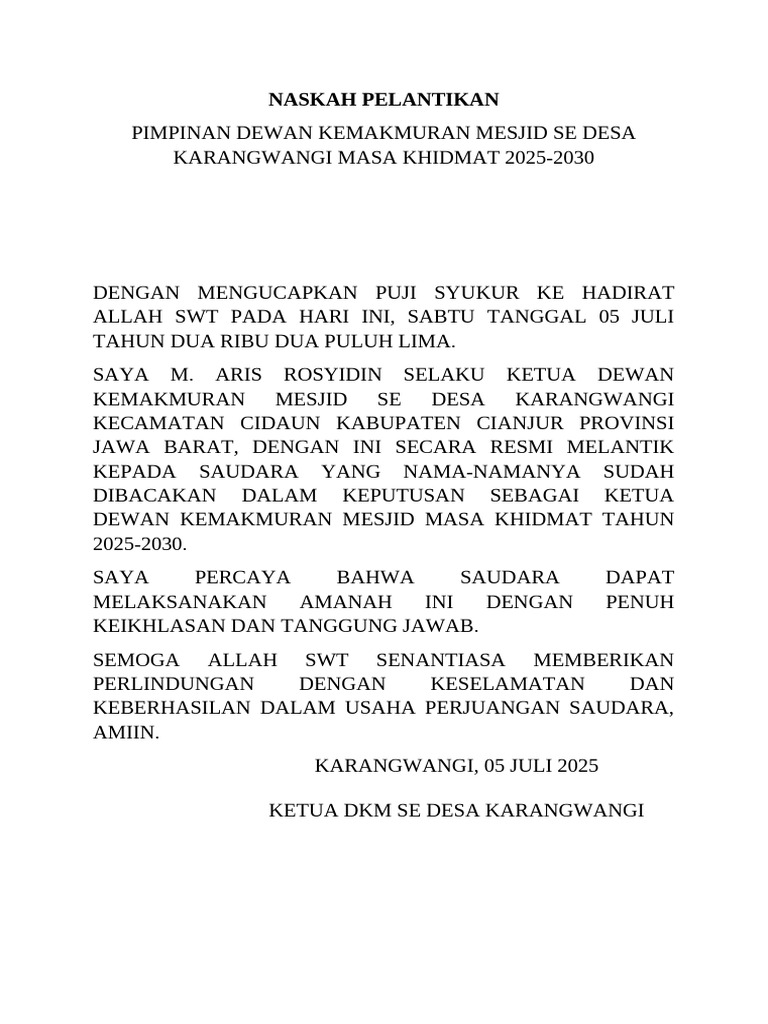 Naskah Pelantikan DKM | PDF