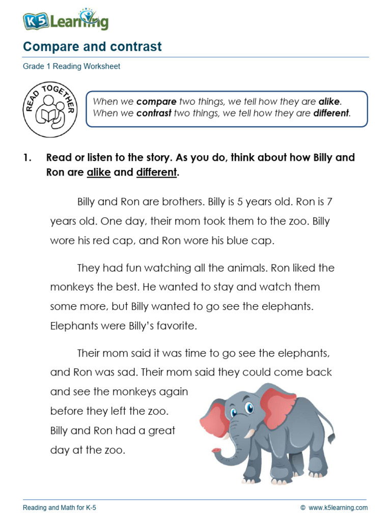 Worksheets 2 Compare & Contrast - Reading Comprehension | PDF