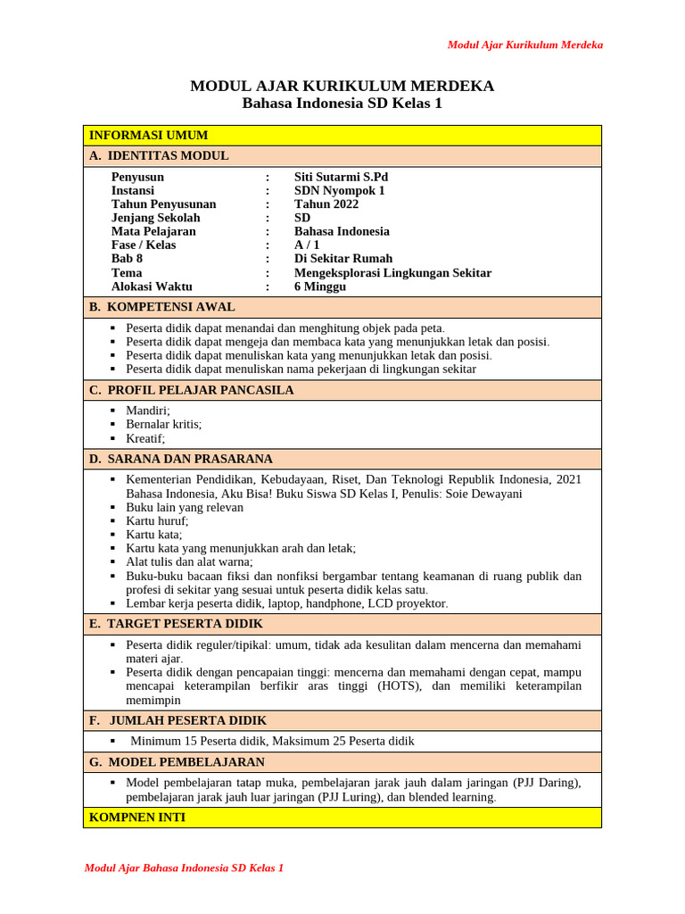 Modul Ajar BAB 8 Kls 1 SMT 2 | PDF | Kajian Bahasa Asing
