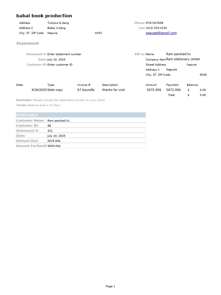 Billing Statement 1 | PDF