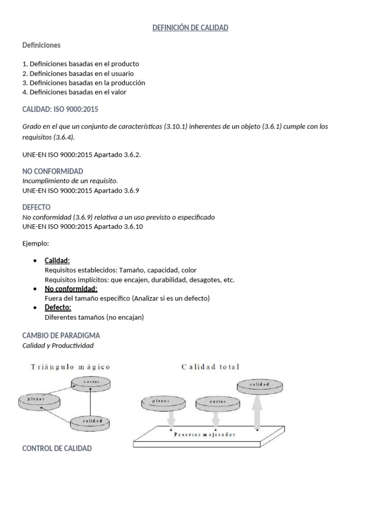 Definición de Calidad2 | PDF | Calidad (comercial) | Auditoría