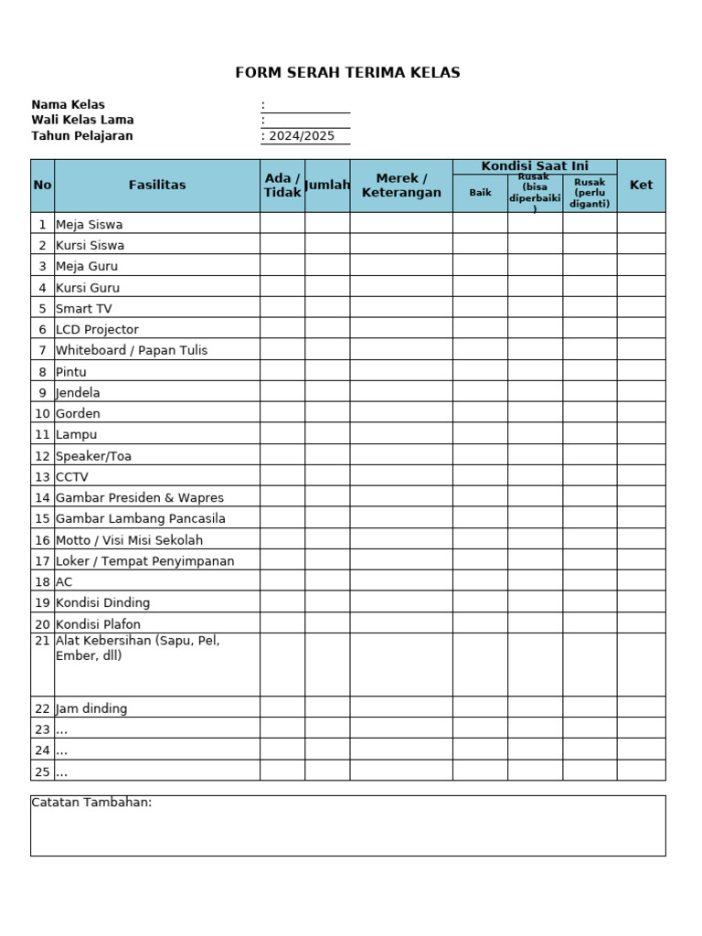 Form Serah Terima Kelas | PDF