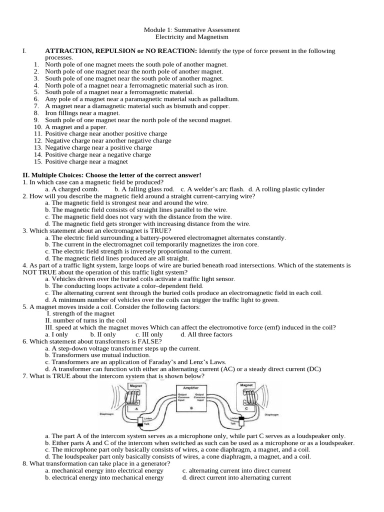 Electricity and Magnetism Assessment | PDF | Electromagnetic Induction ...