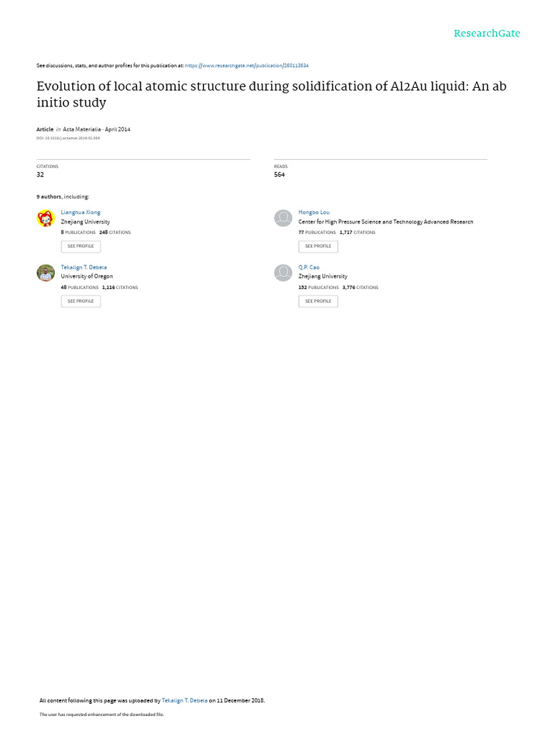 Evolution of Local Atomic Structure During Solidification | PDF | Liquids | Freezing
