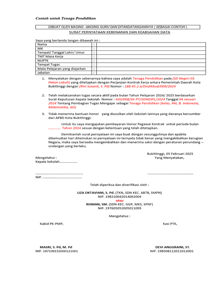 Surat Keabsahan Data Januari 2025 | PDF