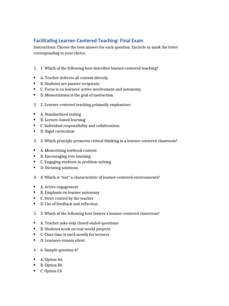 Learner Centered Teaching Final Exam | PDF | Learning | Behavior Modification