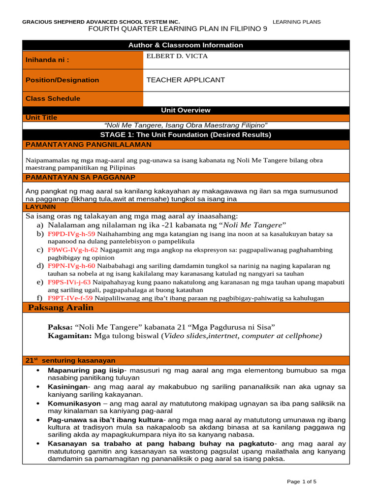 JHS Filipino Victa Elbert D DLP | PDF