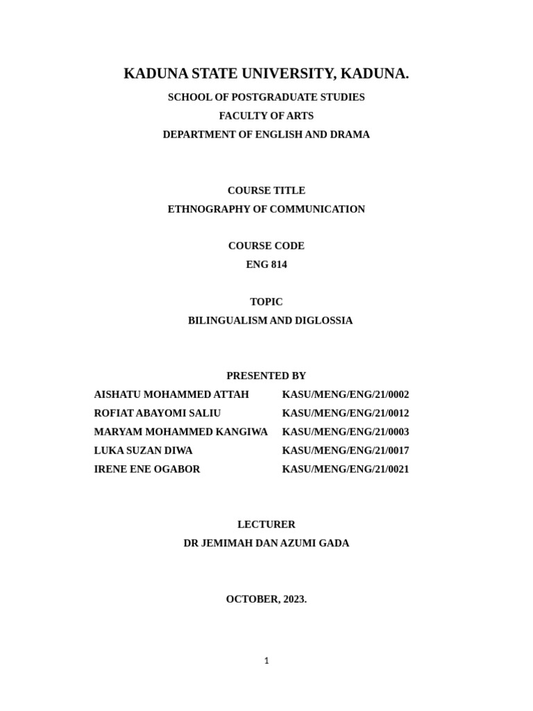 Bilingualism and Diglossia | PDF | Multilingualism | Human Communication