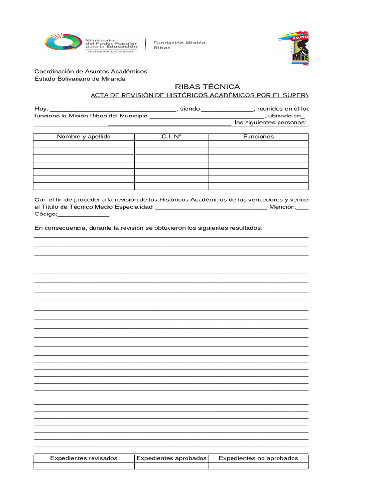 R.T. Acta Rev. Históricos Académicos Ribas Técnica Por Supervisores Circuital Excel | PDF