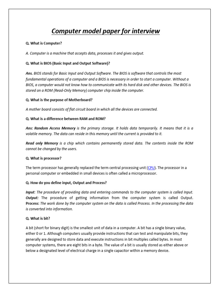 Model Paper Computer | PDF | Computer Data Storage | Bios