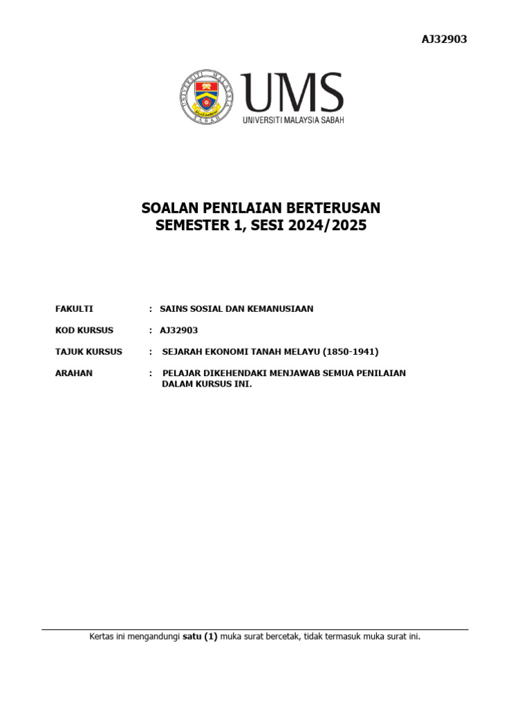 AJ32903 Penilaian Berterusan Sem 1 2024-25 | PDF