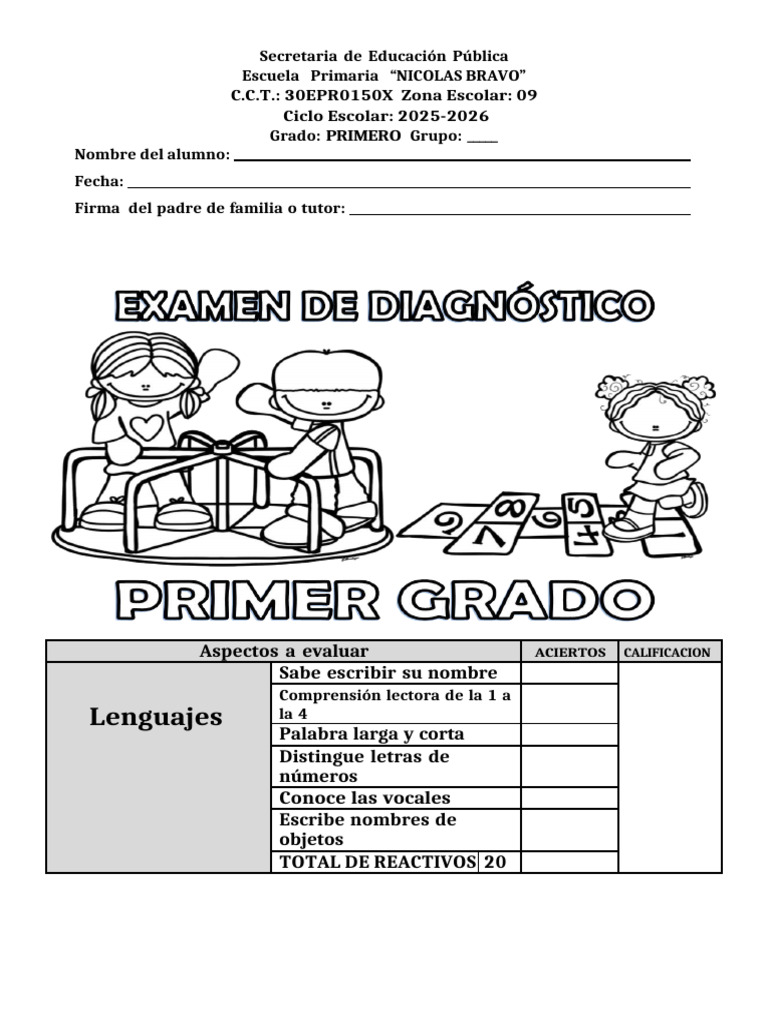 Examen de Diagnostico Primer Grado | PDF