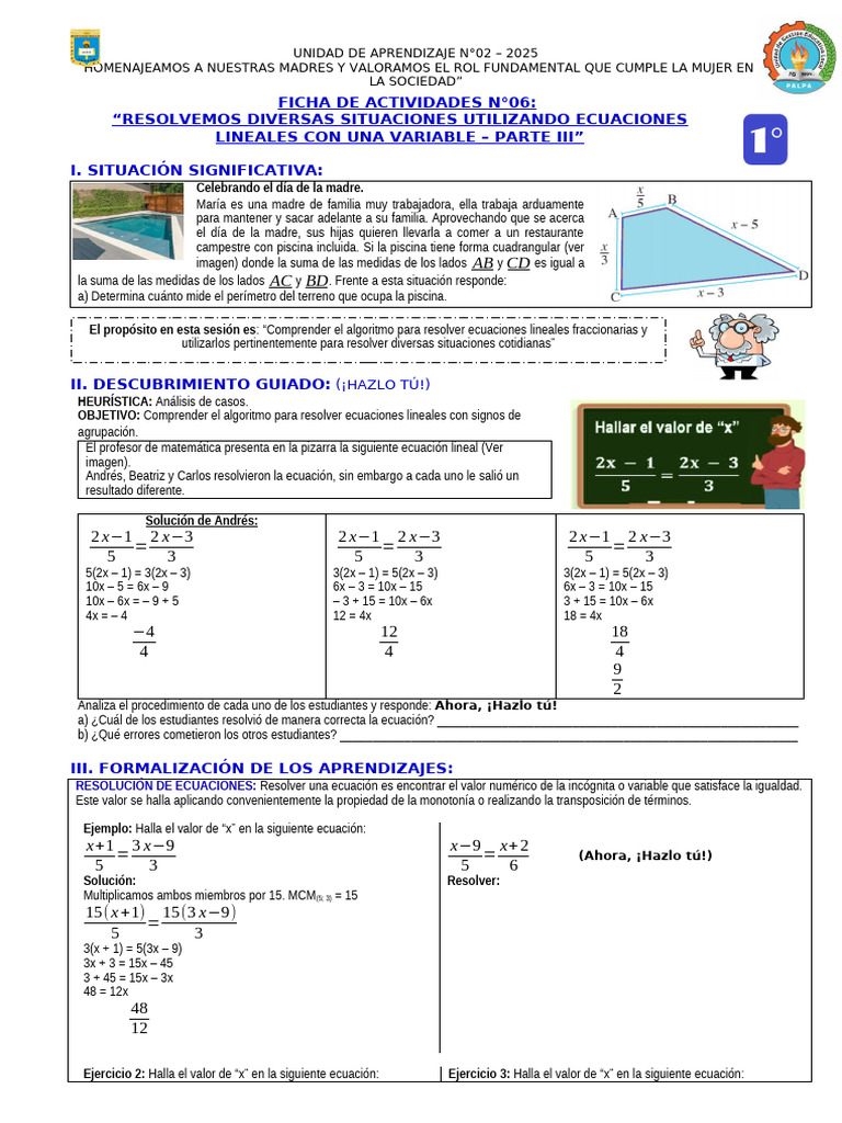 Ficha 6 1ero Ua2 | PDF | Ecuaciones | Análisis matemático
