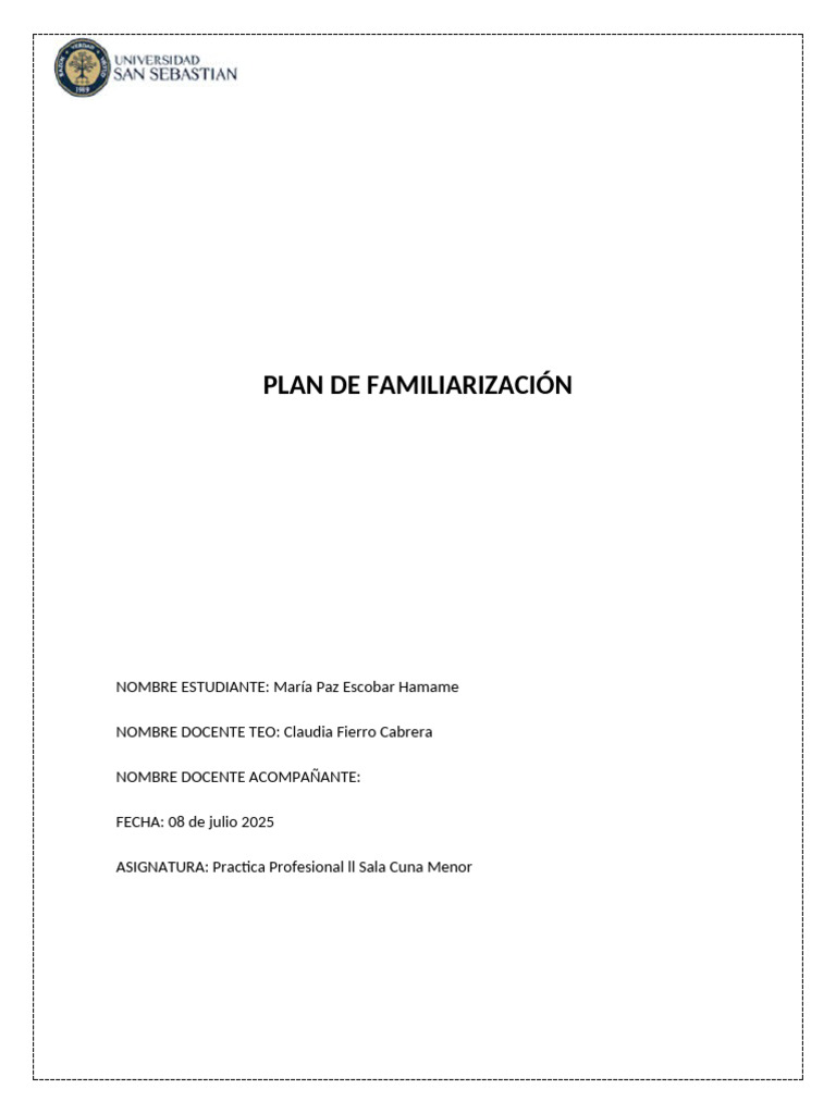 Plan de Familiarizacion - Mpaz Escobar Hamame | PDF | Educación de la ...