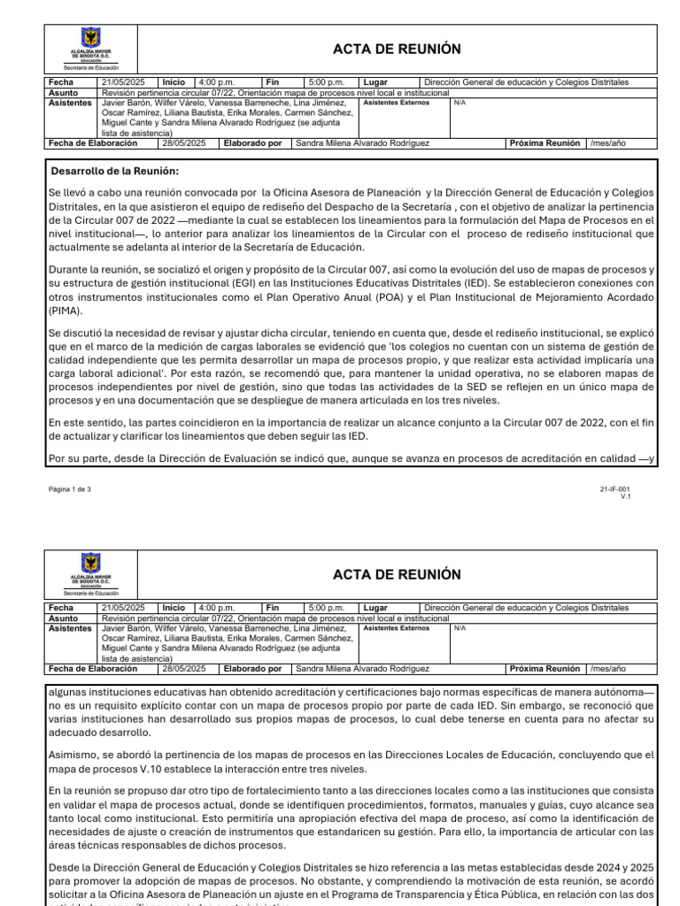 Acta de Reunion OAP - DEE - DGECD REV EAMV Ajustado | PDF