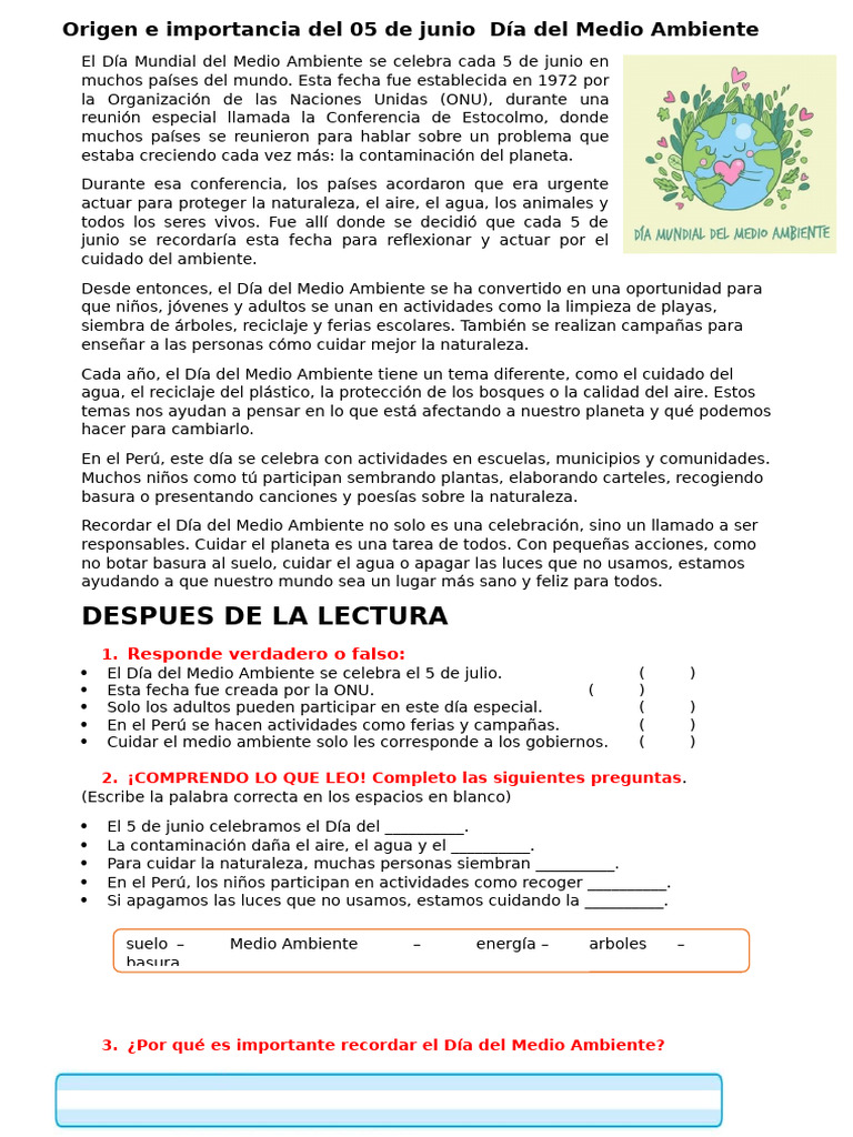 Importancia del Día del Medio Ambiente | PDF | Entorno natural ...